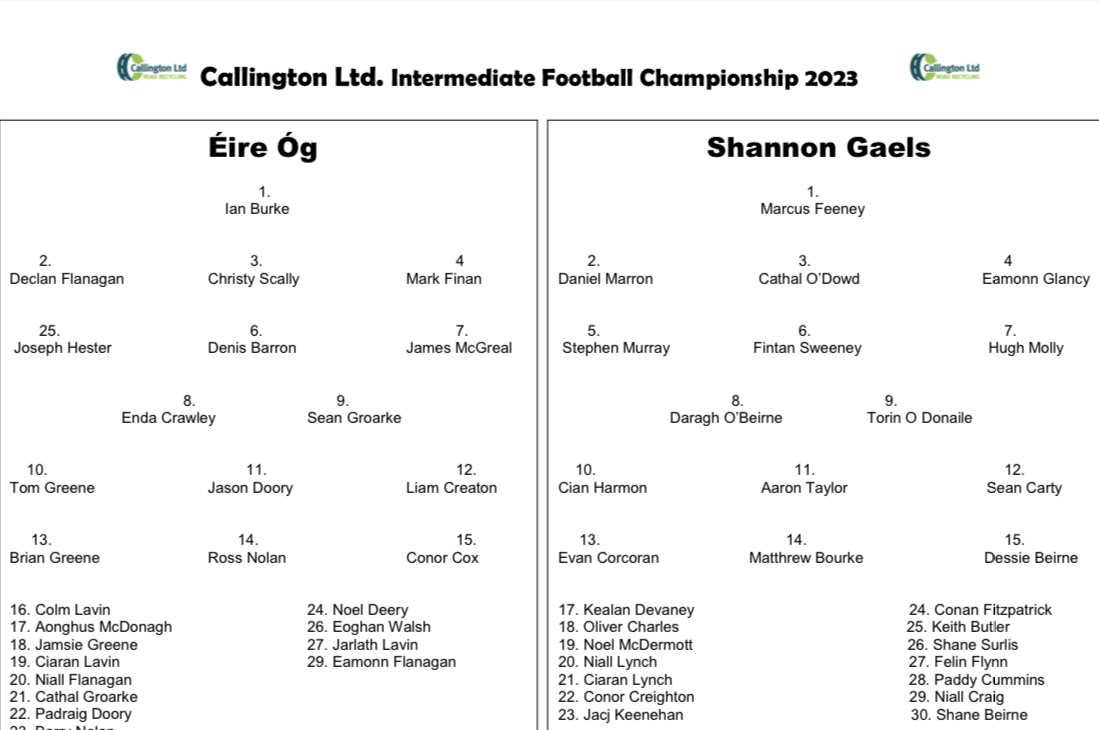 Match Information & Teamsheets. - GAA Roscommon